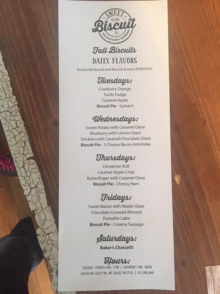 Menu at Sweet Biscuit Company desserts, Mount Juliet