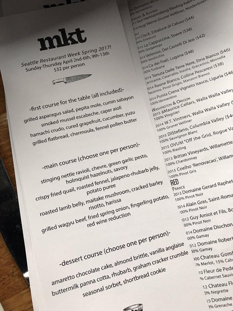 Menu at mkt. restaurant, Seattle, N 55th St