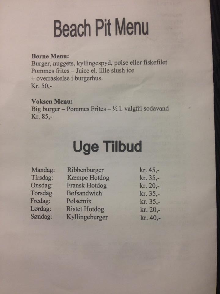 Menu at Beach Pit restaurant, Aabenraa