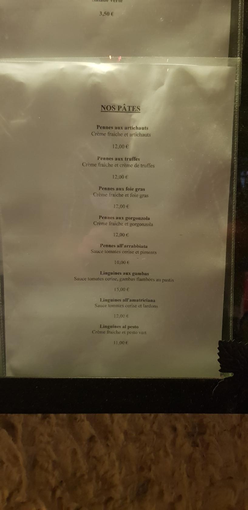 Menu at Bella Napoli restaurant, Vaison-la-Romaine