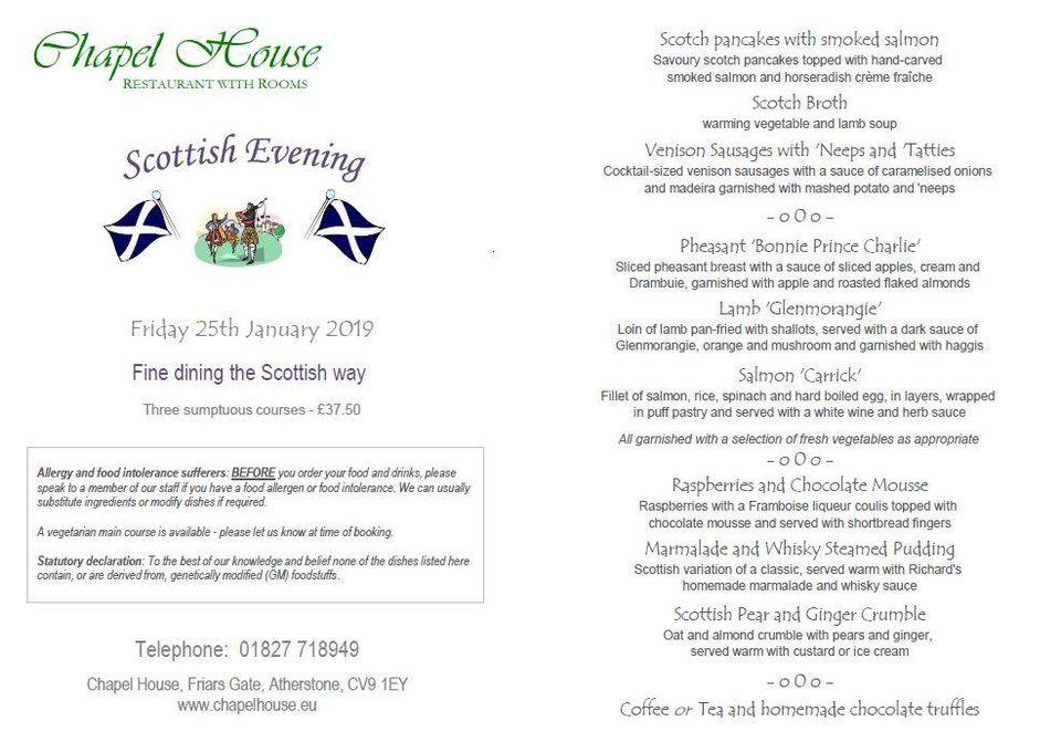 Menu at Chapel House Restaurant with Rooms, Atherstone