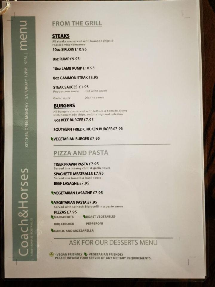 Menu at Coach and Horses pub & bar, Birtley, Coach and horses