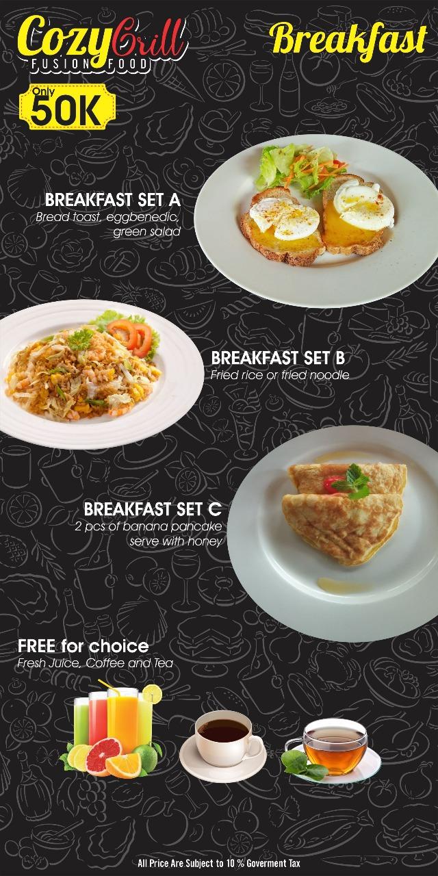 Menu at Cozy Grill restaurant, Lembongan, Lembongan island