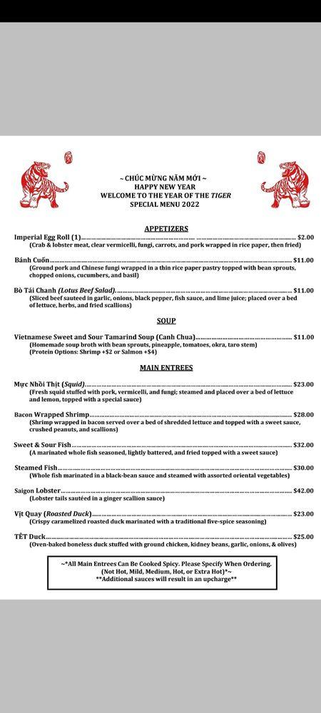 Menu at Lotus Vietnamese Restaurant, Memphis