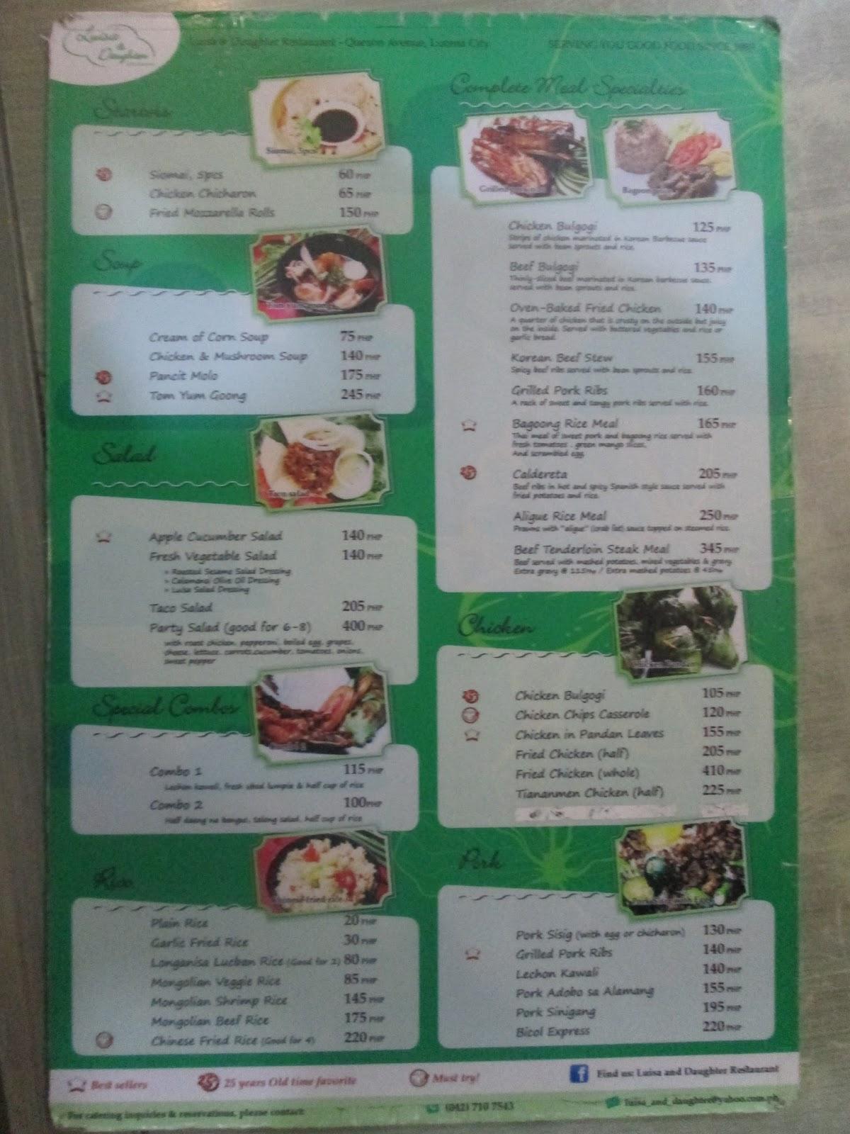 Menu at Luisa Cafe & Restaurant, Lucena