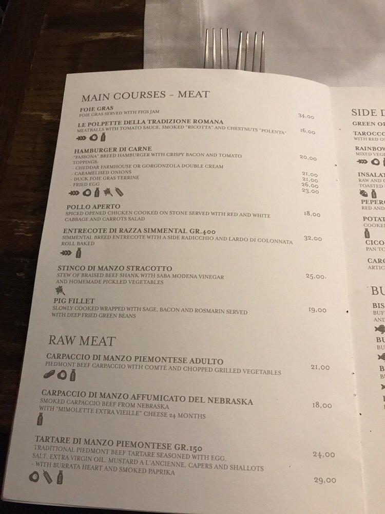 Menu at Roscioli Salumeria con Cucina restaurant, Rome, Via dei Giubbonari