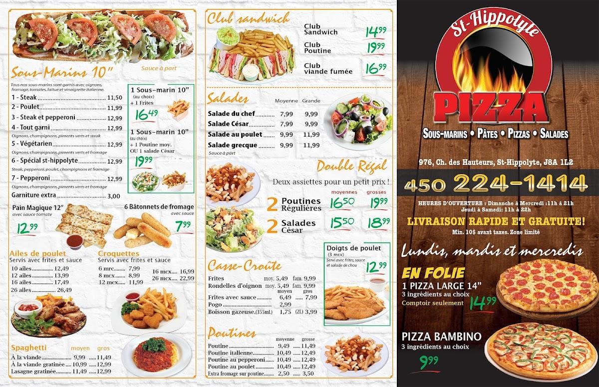 Menu at St-Hippolyte Pizza restaurant, Saint-Hippolyte