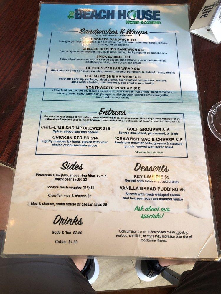 Menu at The Beach House Kitchen and Cocktails pub & bar, Gulf Shores