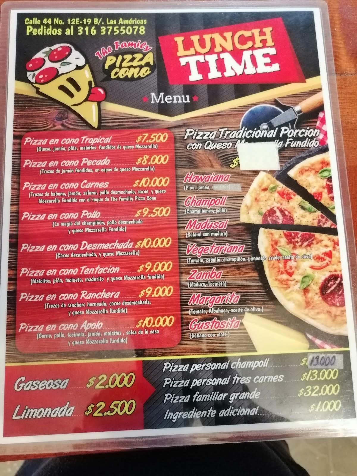 Menu at The family pizza cono restaurant, Cali