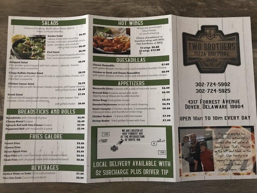 Menu at Two Brother's Pizza pizzeria, Dover