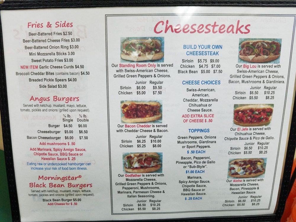 Menu at Baba's Standing Room Only restaurant, Kenosha