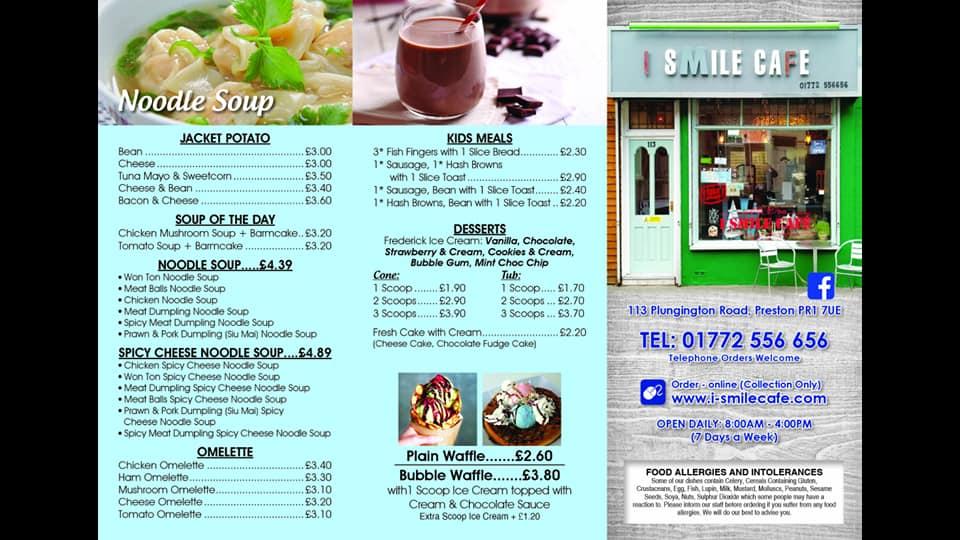 Menu at I Smile Cafe, Preston