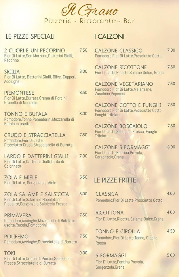 Menu da Il Grano pub & bar, Varallo Pombia