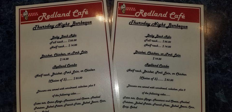 Menu at Redland Cafe, Portland