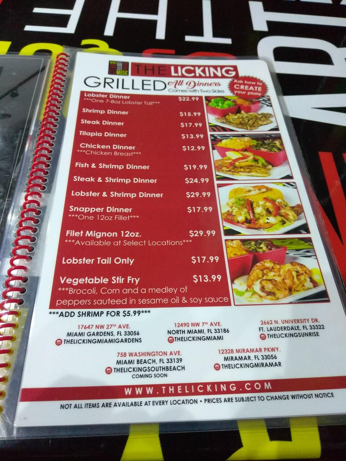 Menu at The Licking restaurant, Miramar, Miramar Pkwy