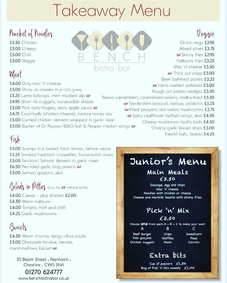 Menu at Bench Bistro Bar, Nantwich