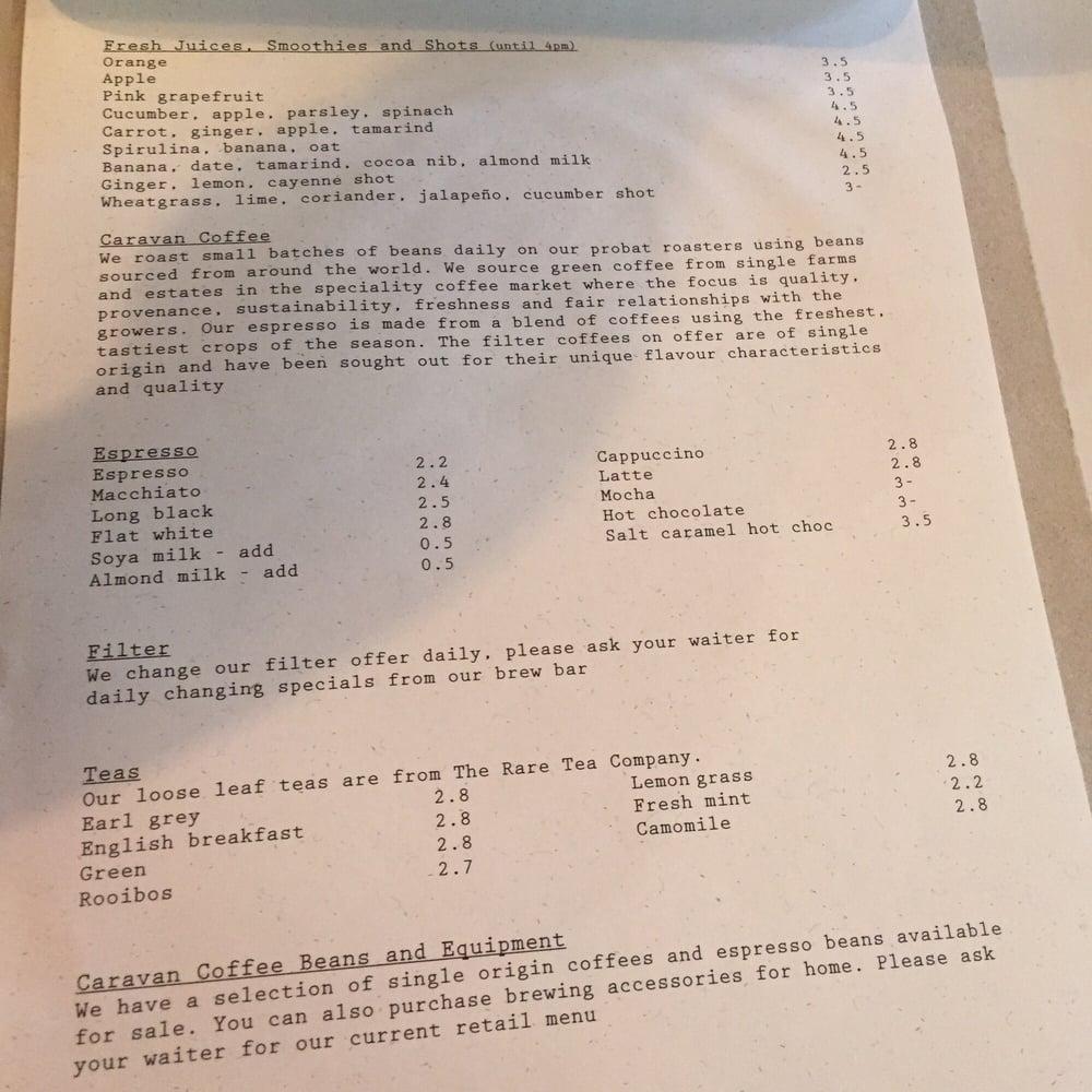Menu at Caravan King's Cross Restaurant, London, 1 Granary Square