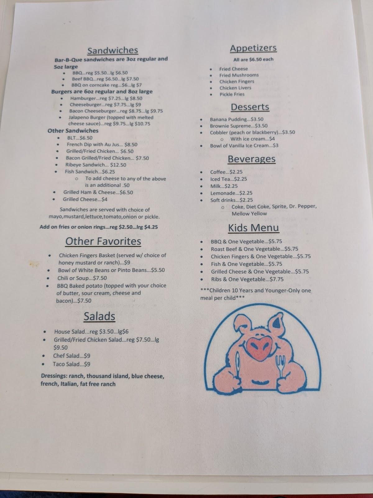 Menu at Carl's Perfect Pig Bar-B-Que & Grill, White Bluff