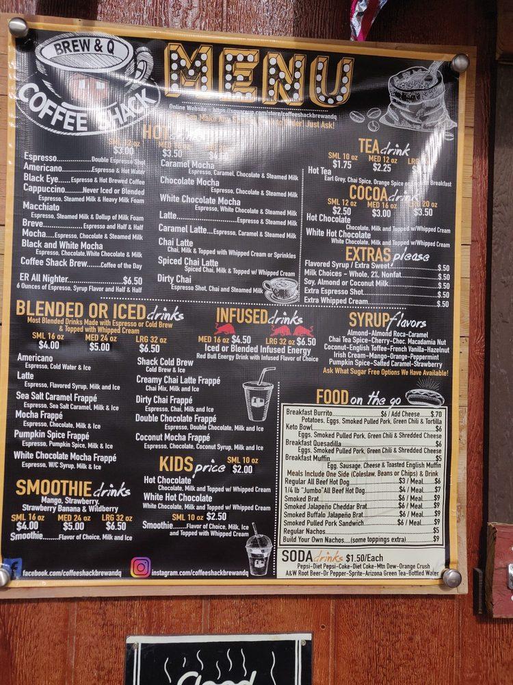 Menu at Coffee Shack Brew and Q BBQ, Peyton