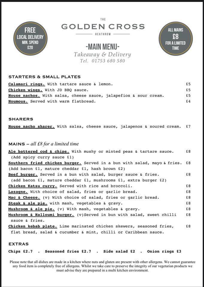 Menu at Golden Cross pub & bar, Slough, Poyle Rd