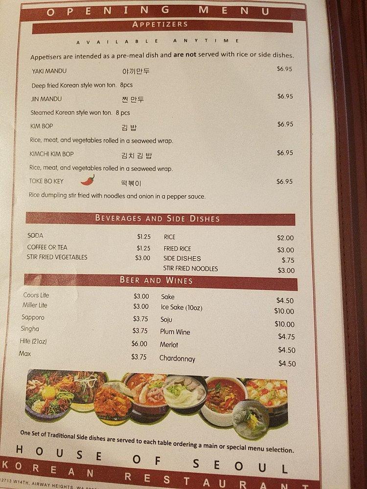 Menu at House of Seoul Restaurant, Airway Heights