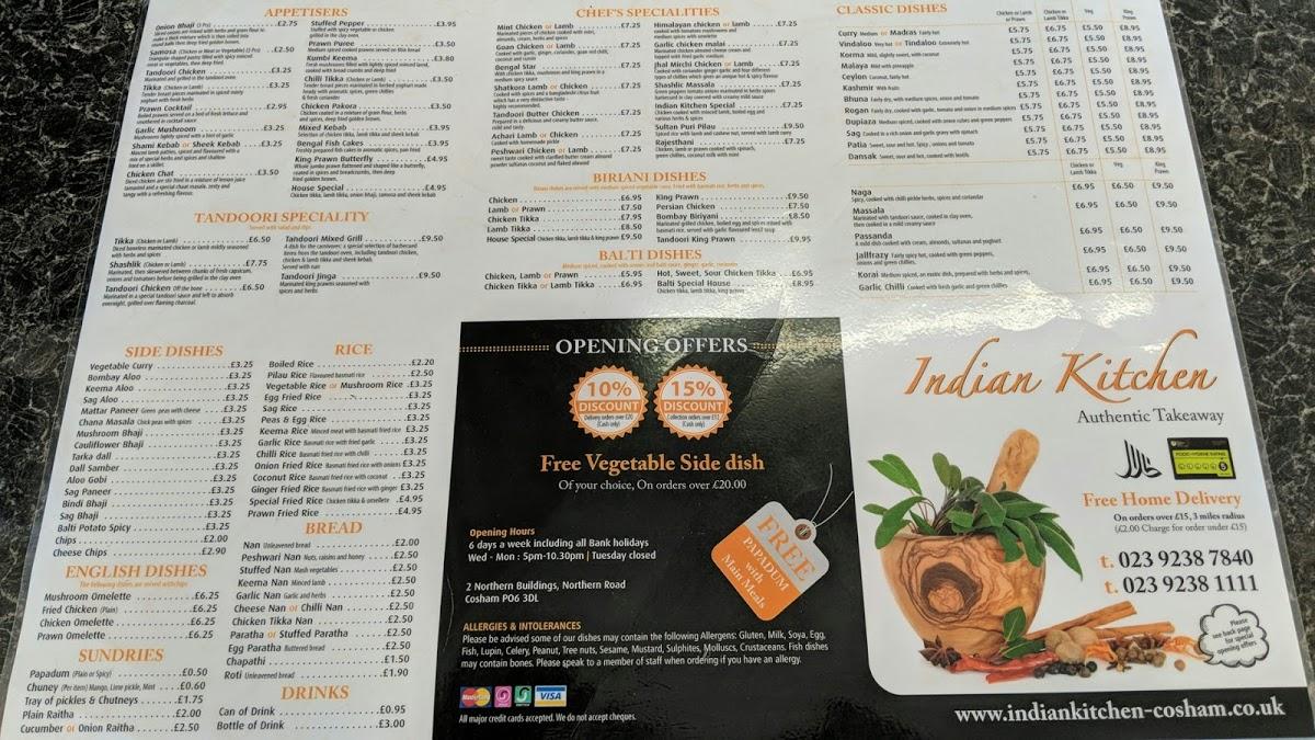 Menu at Indian Kitchen restaurant, Portsmouth