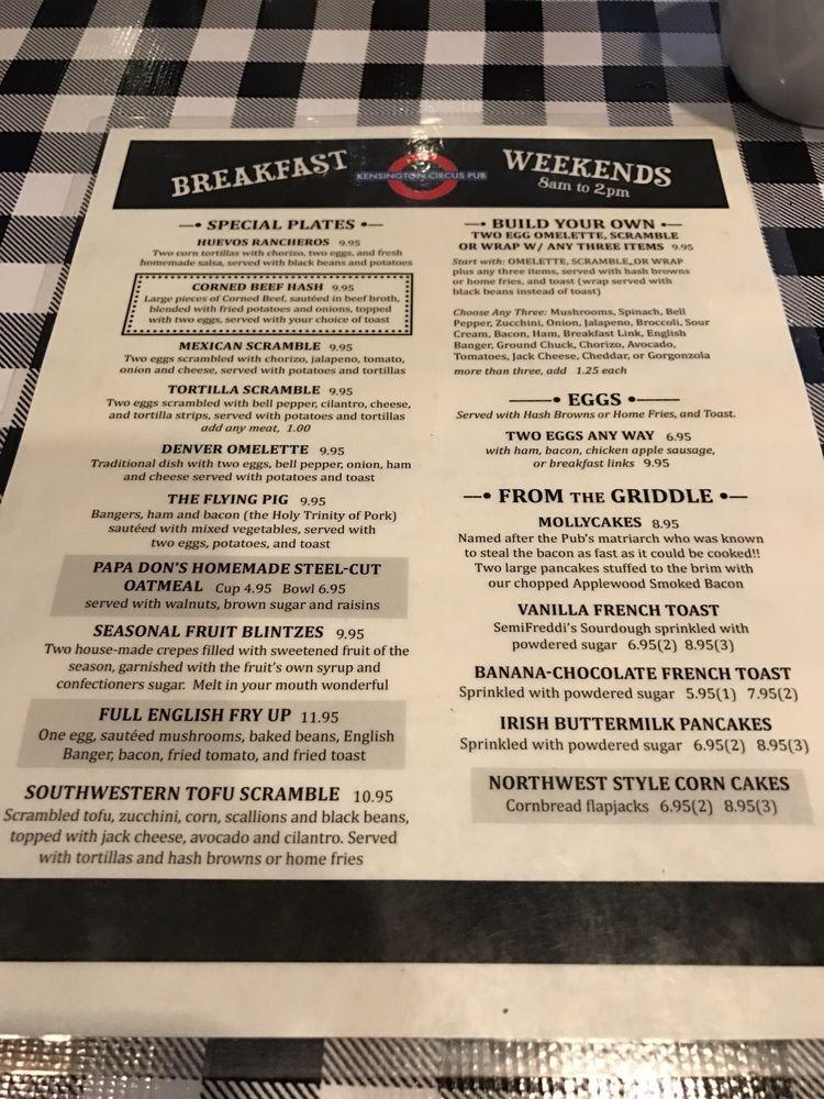 Menu at Kensington Circus Pub, Kensington