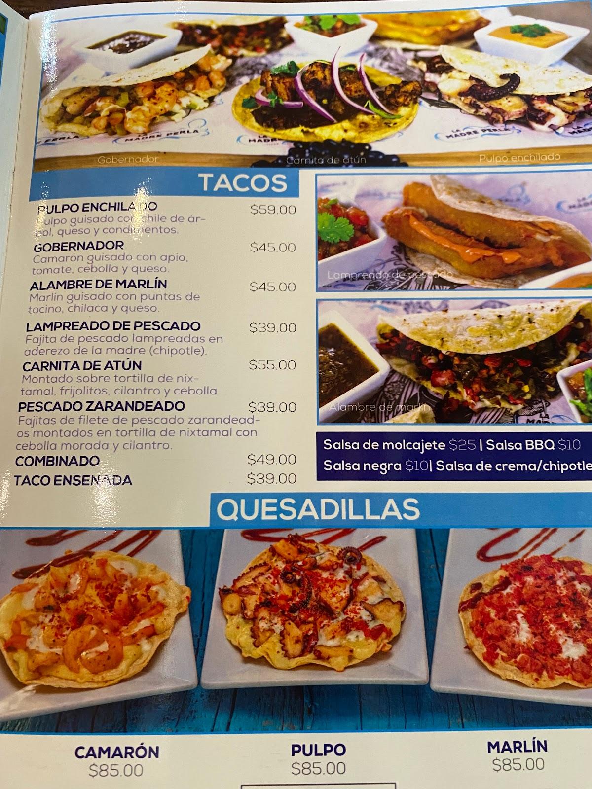 Carta del restaurante La Madre Perla, Chihuahua, Av. del las Américas 400
