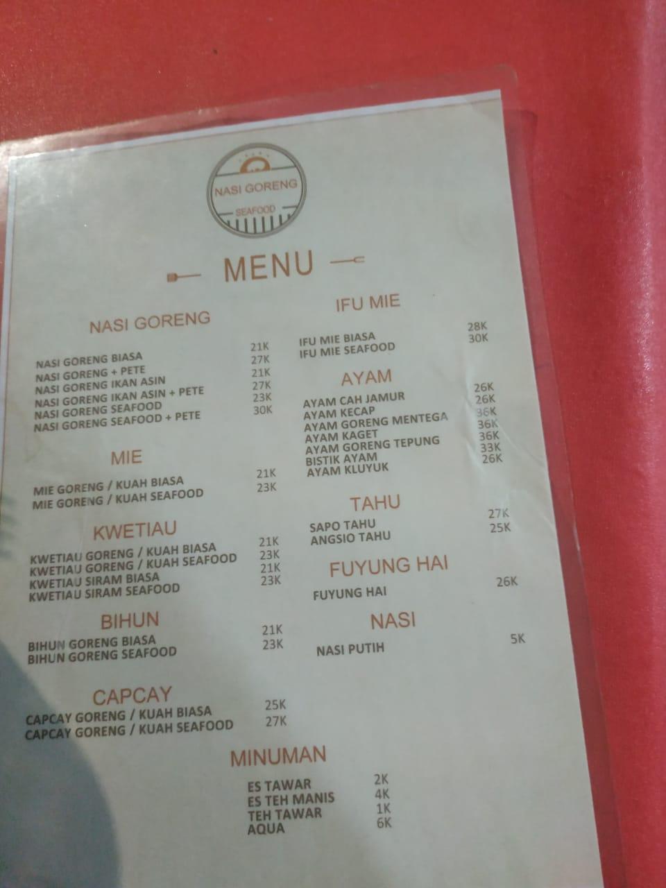 Menu at Nasi goreng seafood stasiun sawah besar / Chinese food Halal ...