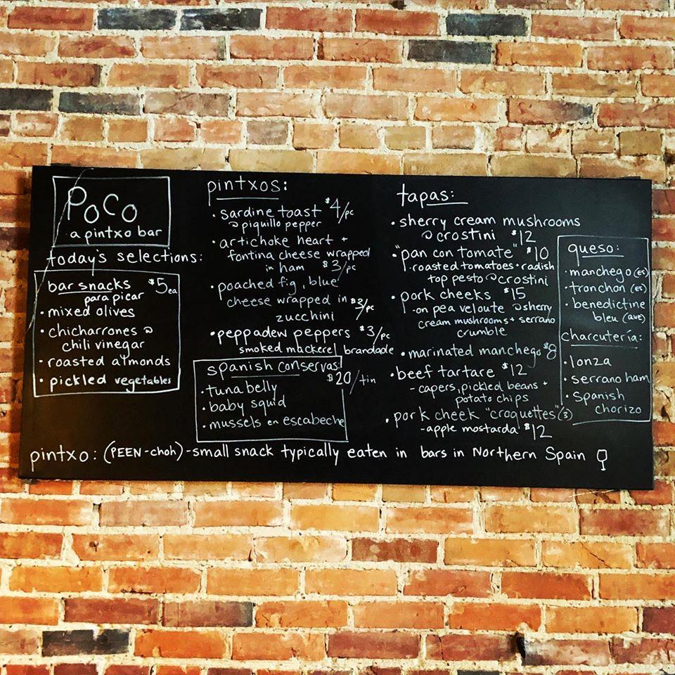 Menu at Bar Poco, Victoria
