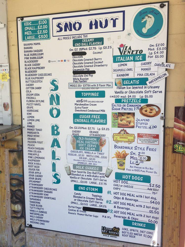 Menu at Sno Hut, Merritt Island