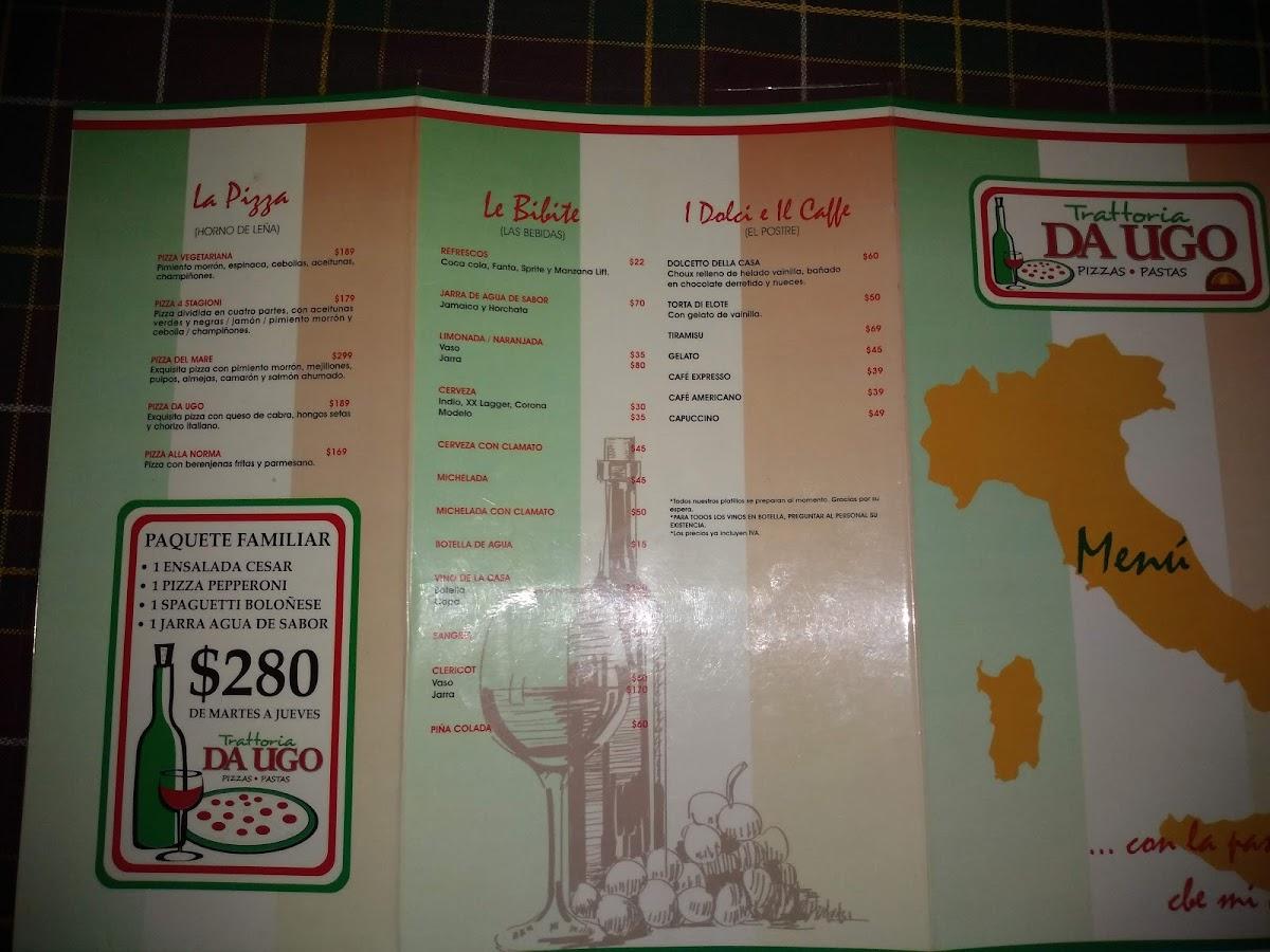 Carta del restaurante Trattoria Da Ugo, Veracruz, Pinzón entre Martí e ...