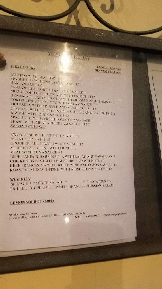 Menu da Trattoria da Giorgio ristorante, Firenze
