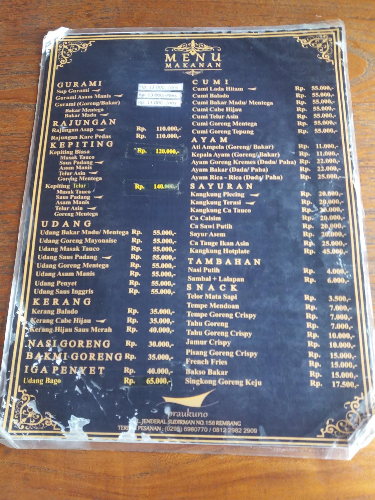 Menu at Warkop Alugoro cafe, Rembang