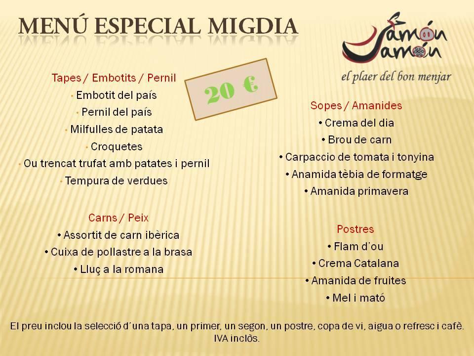 Carta del restaurante Jamon Jamon, Lérida