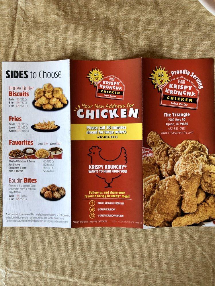 Menu at Krispy Krunchy Chicken fast food, Alpine, W Highway 90