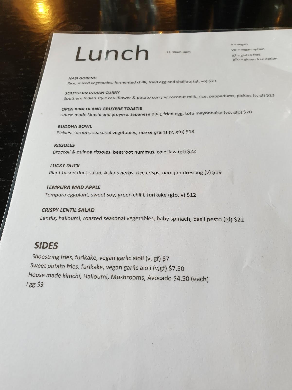Menu at Mad Apple Café cafe, Launceston