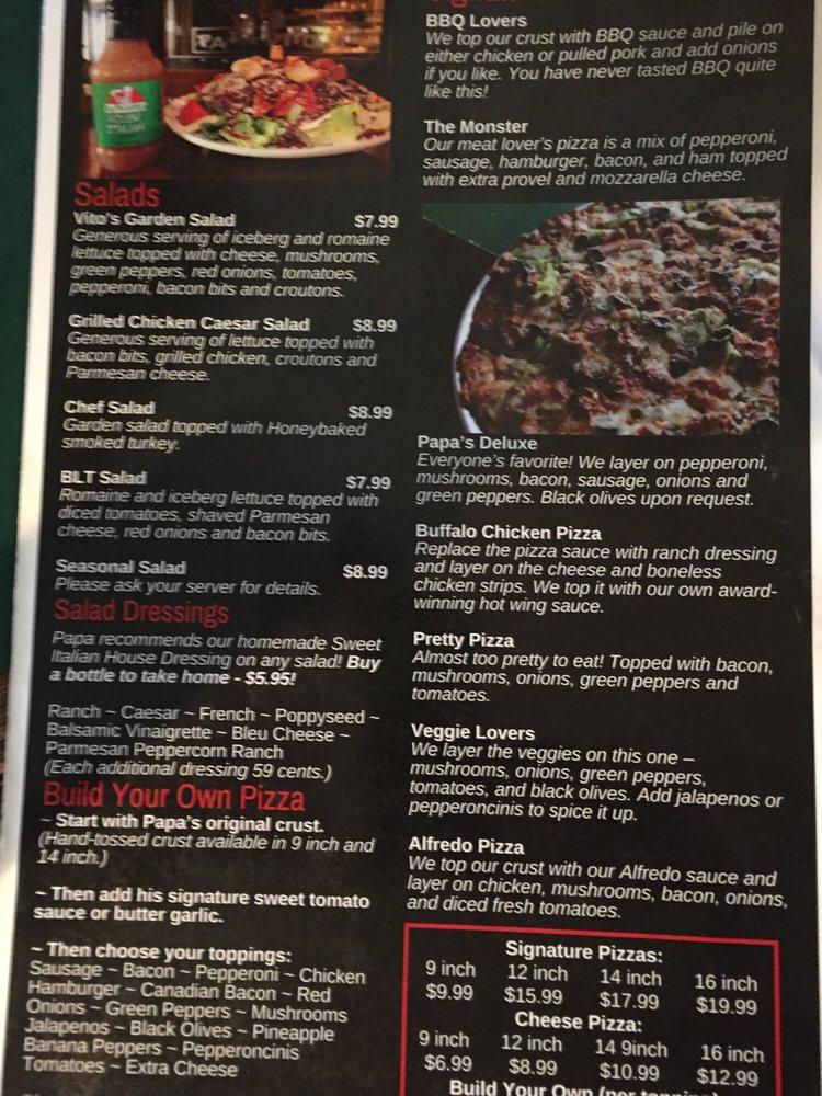 Menu at Papa Vito's Pizza Downtown pizzeria, Belleville, 318 E ...