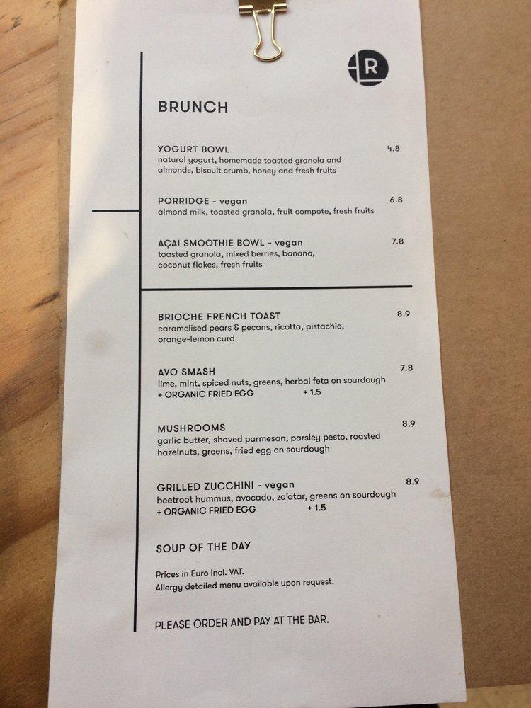 Menu at Refinery High End Coffee cafe, Berlin, Albrechtstraße 11B