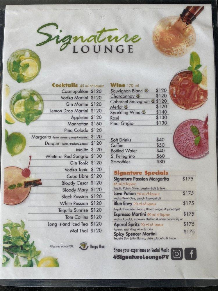 Menu at Bar Signature Lounge, Puerto Vallarta