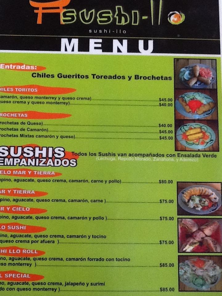 Menu at Sushi-llo restaurant, San Luis Río Colorado