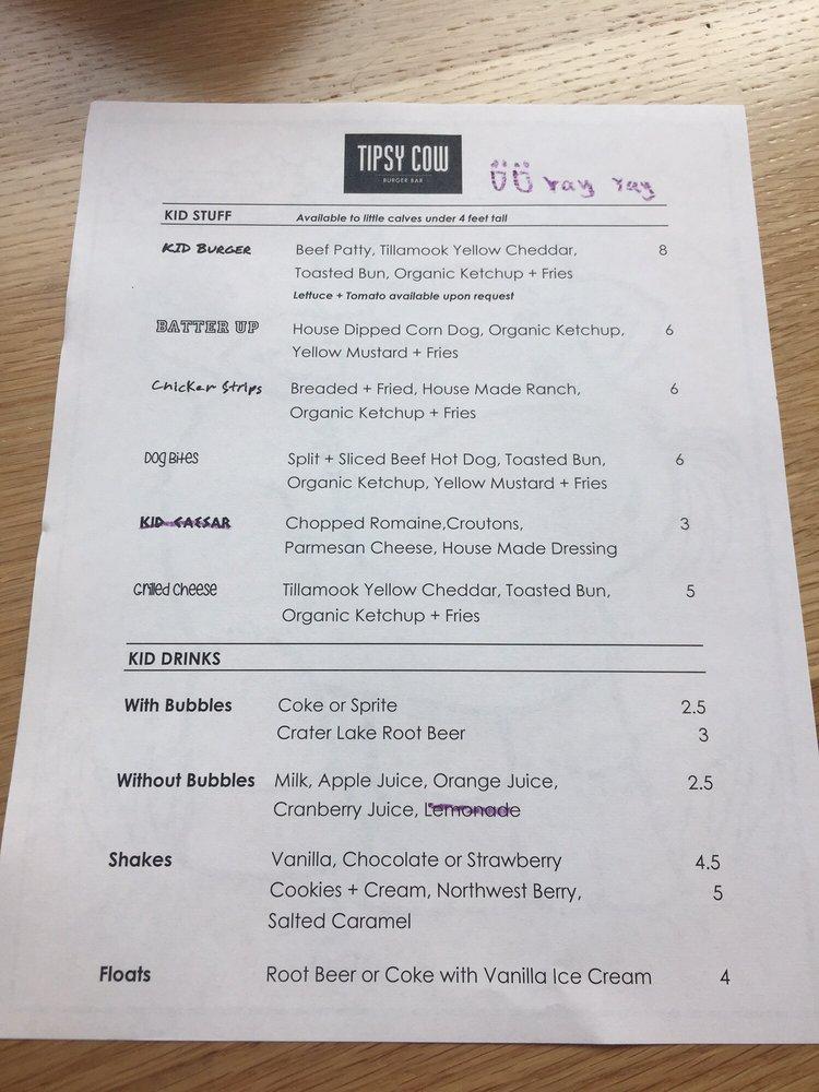 Menu at Tipsy Cow - Woodinville pub & bar, Woodinville