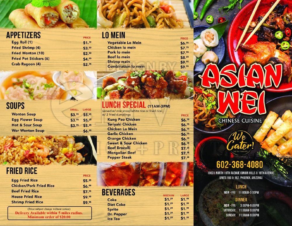 Menu at Asian Wei restaurant, Phoenix