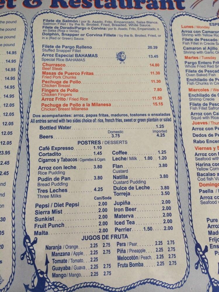 Menu at Bahamas Fish Market & Restaurant, Miami