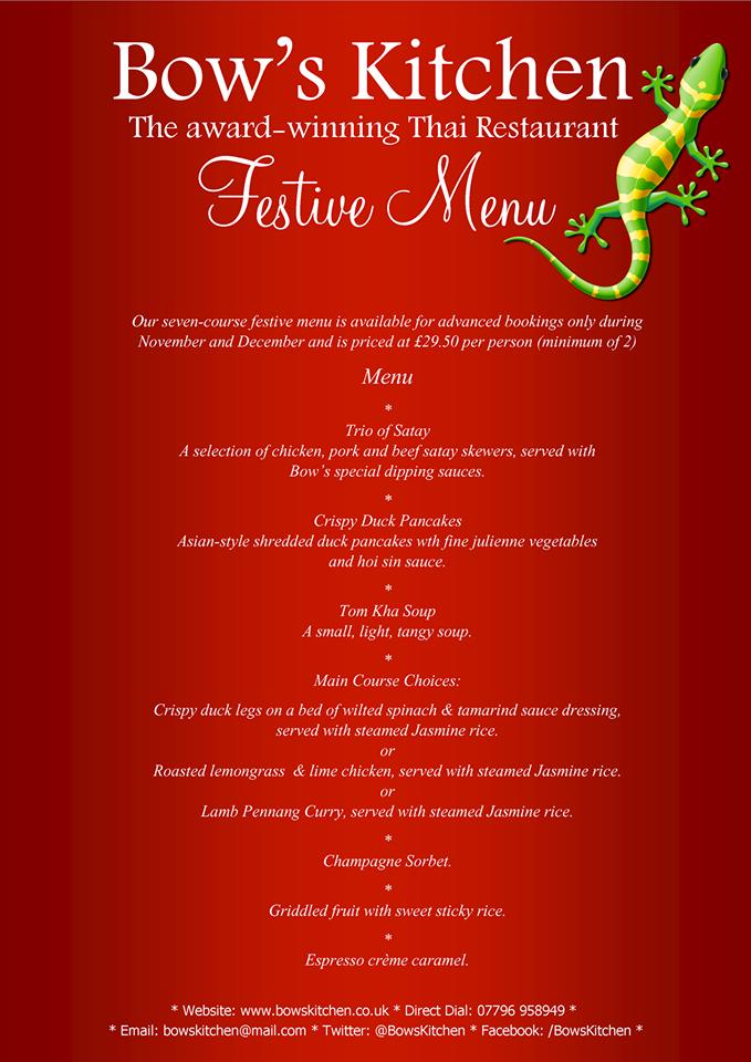 Menu at Bow's Kitchen restaurant, Margate