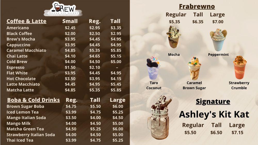 Carta de Brew Coffee and Bakery, Redwood City
