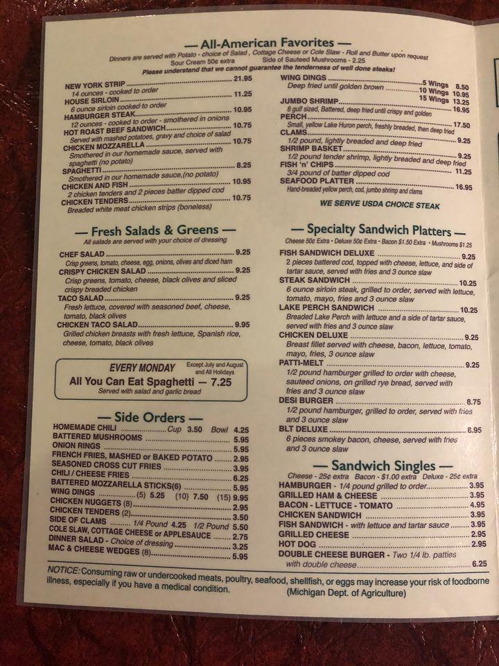 Menu at Desi's Taco Lounge restaurant, Oscoda Township, W River Rd