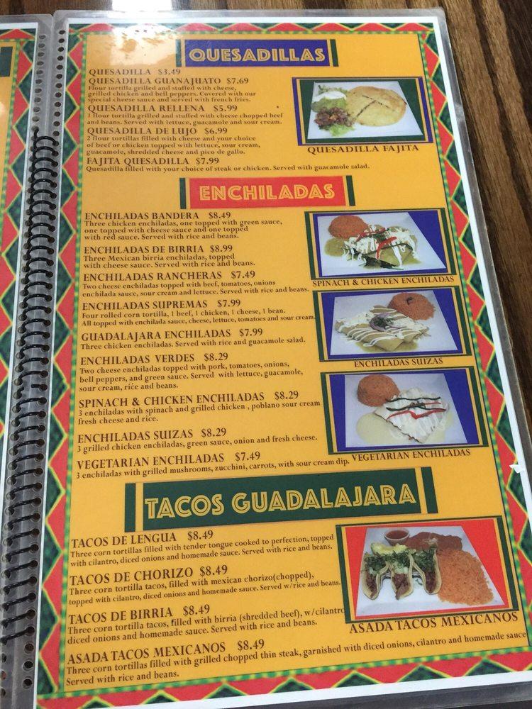 Menu at Guadalajara Mexican Grill restaurant, Pittsburg