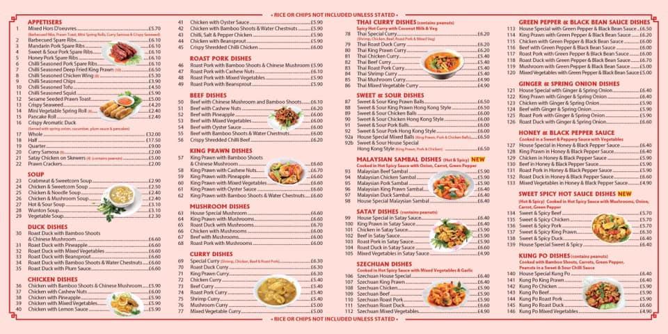Carta de comida rápida Imperial Chinese Cuisine, Tetbury