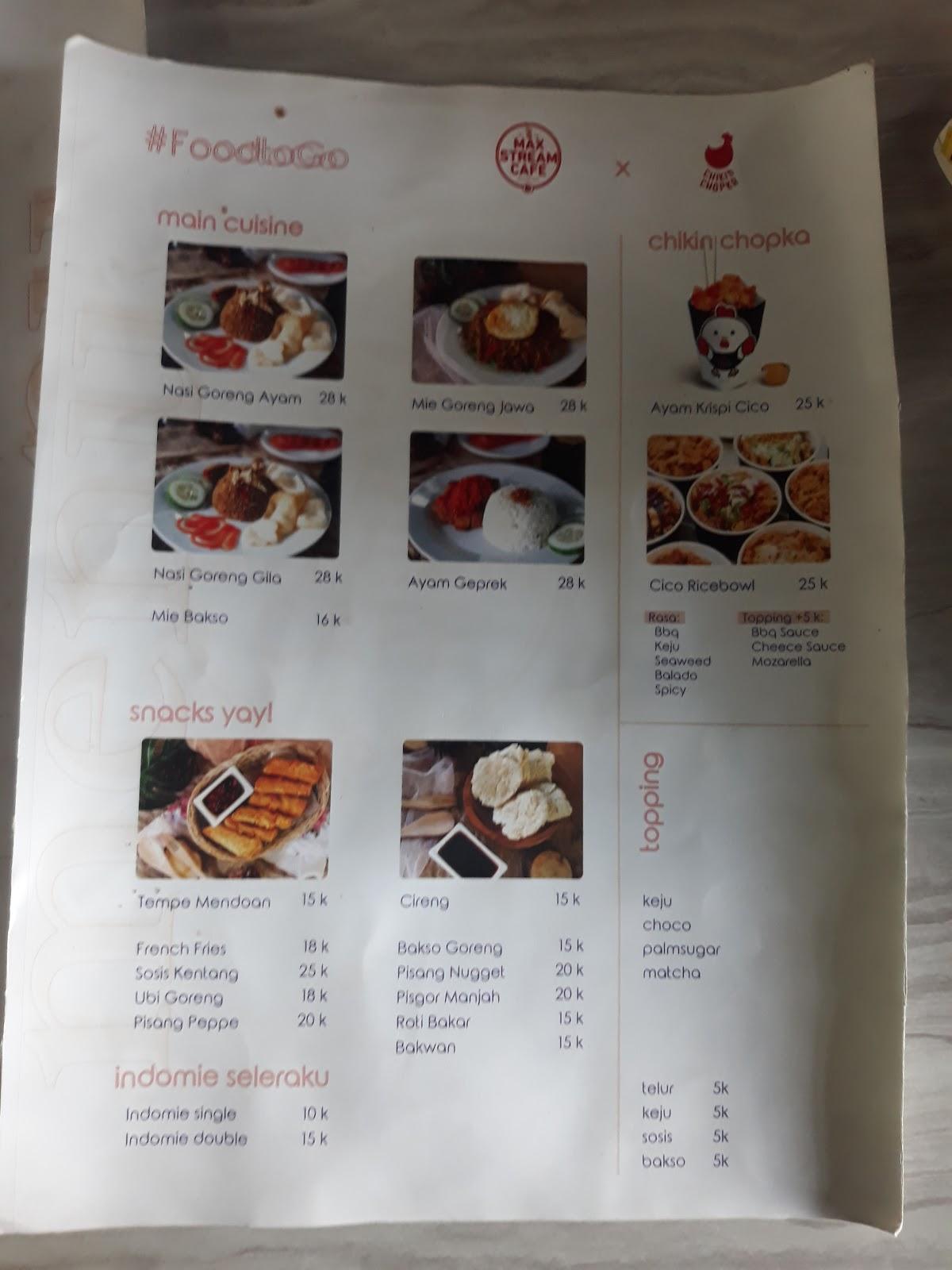 Menu at Maxstream Cafe, Makassar